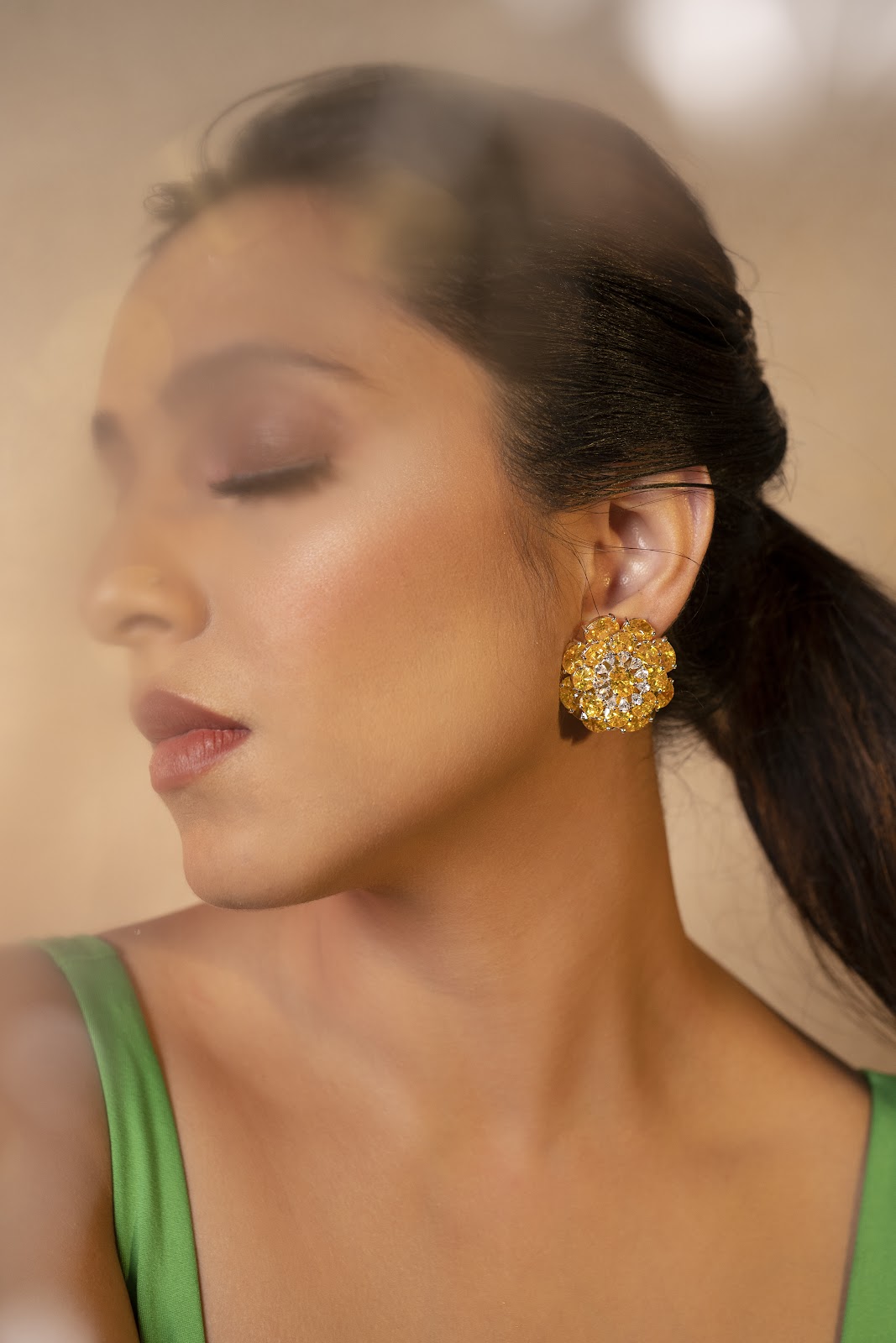 Sapphire Yellow Flower Stud Earrings
